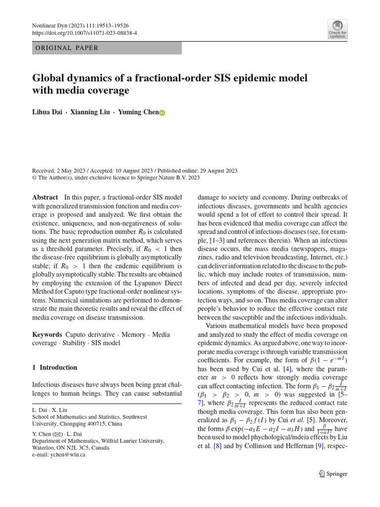 Global Dynamics of A Fractional-Order SIS Epidemic Model With Media ...
