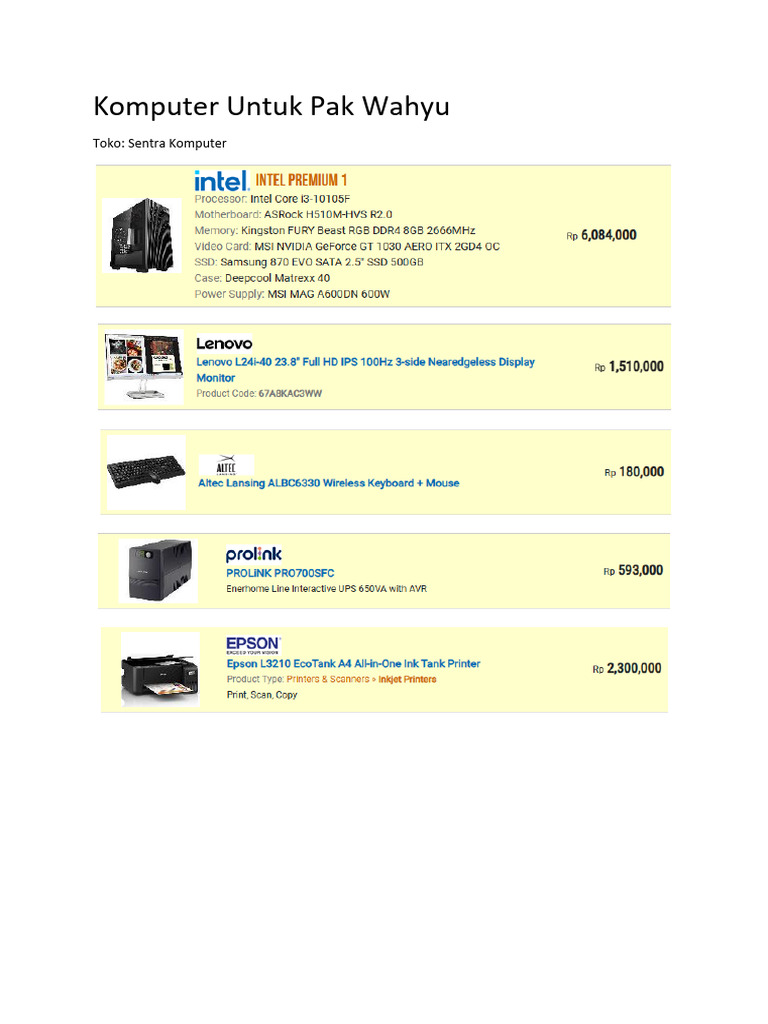 Komputer, UPS, Printer Untuk Pak Wahyu | PDF