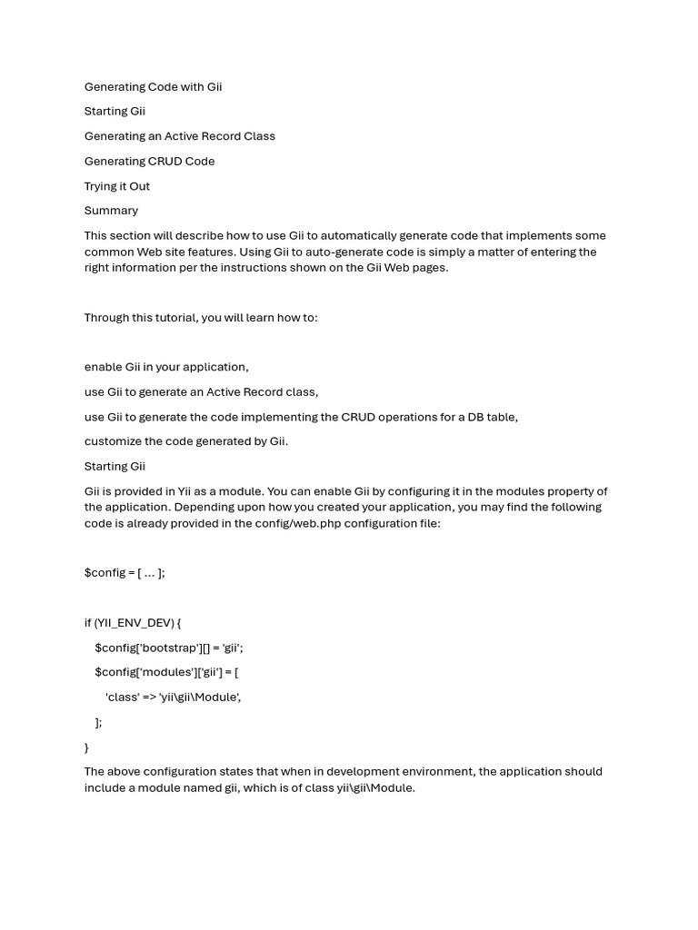 Generating Code With Gii Pdf