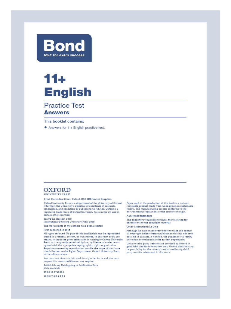 11 Plus Bond English Answers | PDF