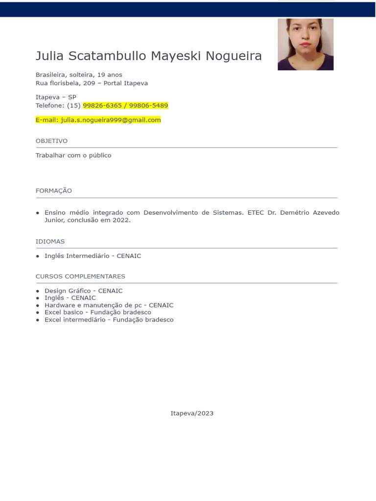 Curriculo Julia Mayeski | PDF