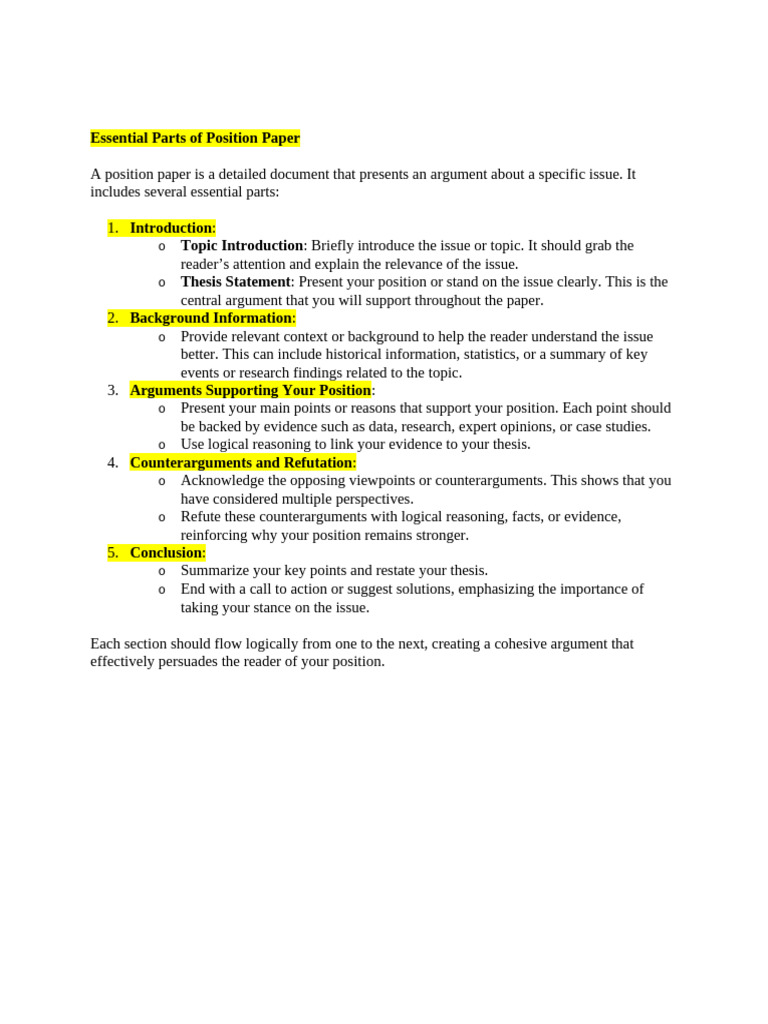 Essential Parts of Position Paper | PDF | Career & Growth