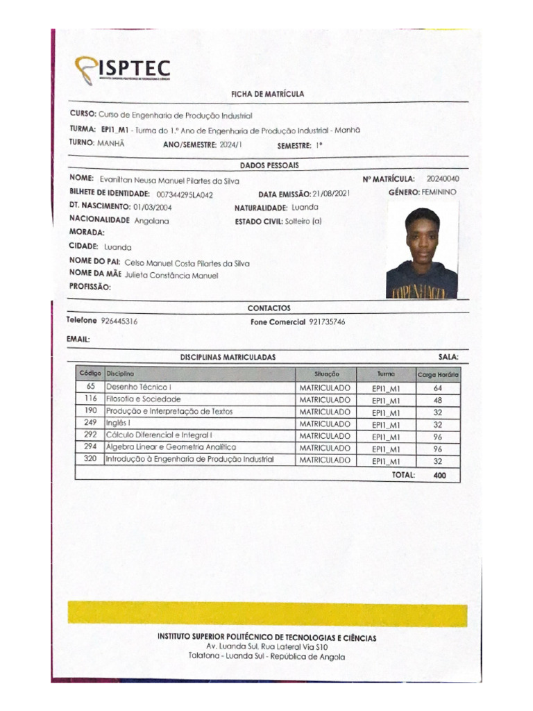 Ficha de Matrícula | PDF