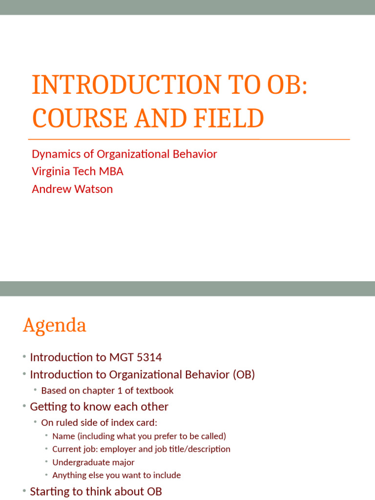 Introduction to Organizational Behavior Course | PDF | Organizational ...