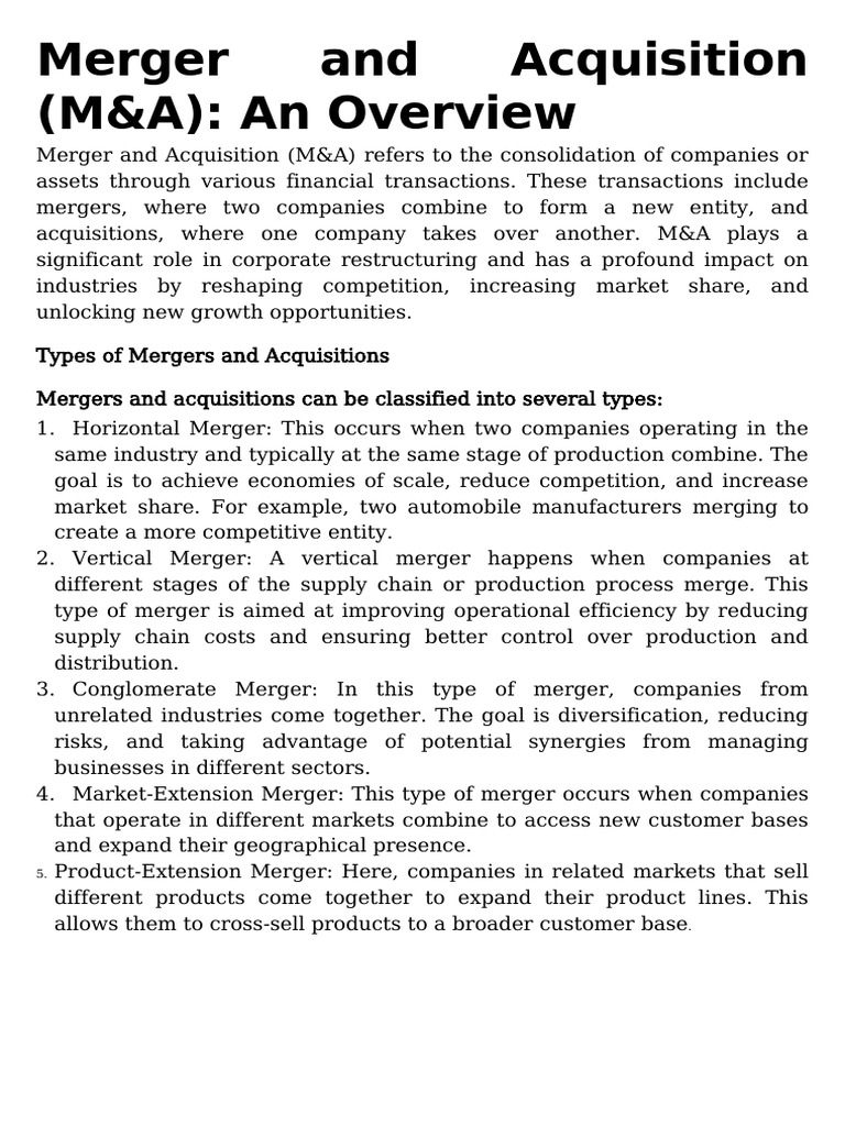 Merger and Acquisitions | PDF