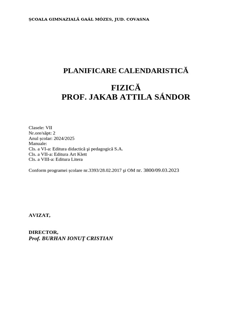 3 Planificari Fizica Viviii Poienari | PDF