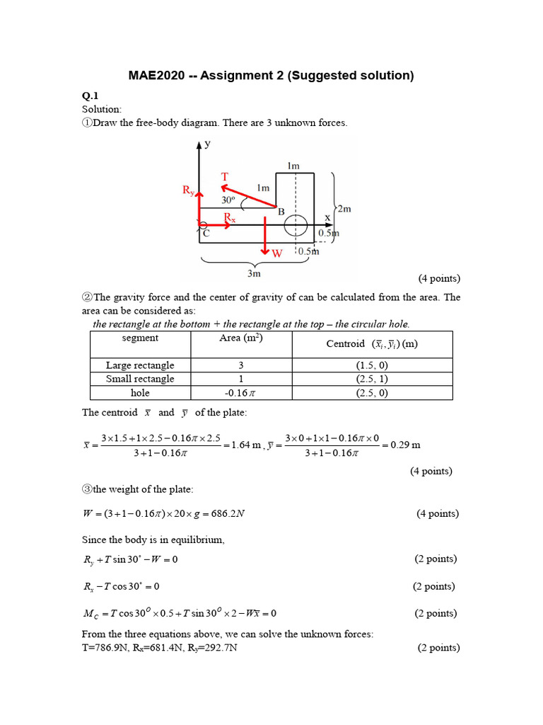 CUHK MAEG2020 Engineering Mechanics Assignment 2 - Solution | PDF