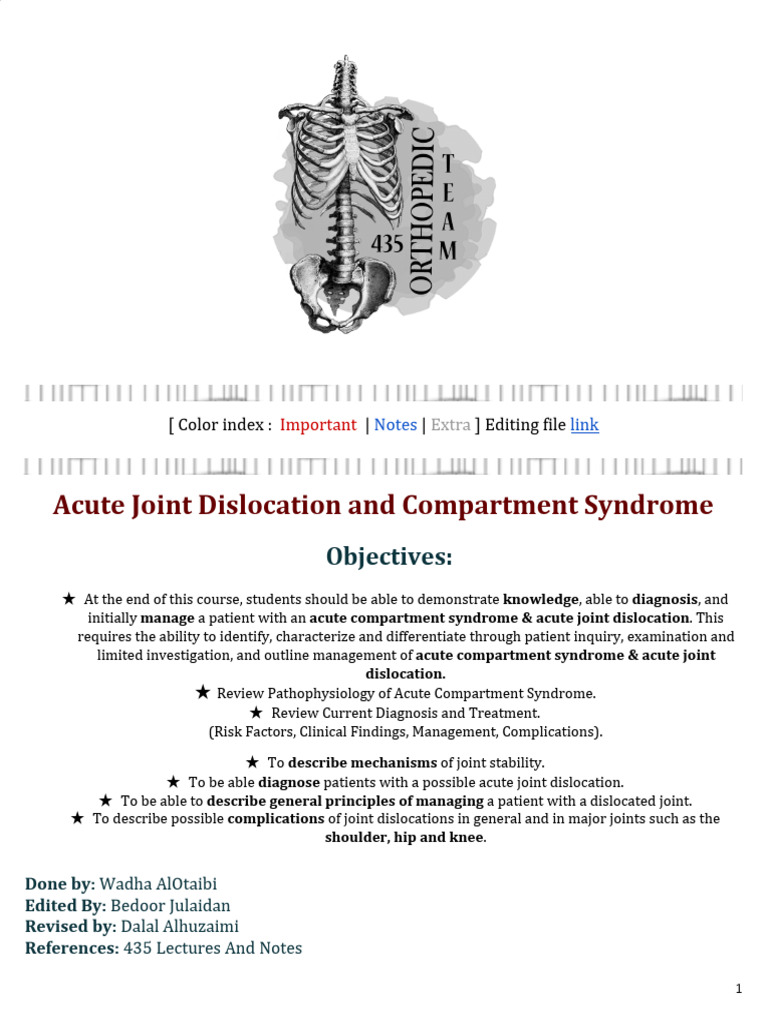 3 - Acute Joint Dislocation and Compartment Syndrome | PDF