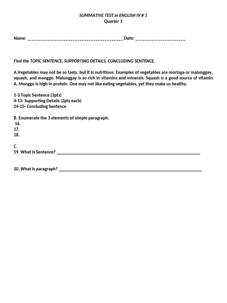Summative Test # 1 | PDF