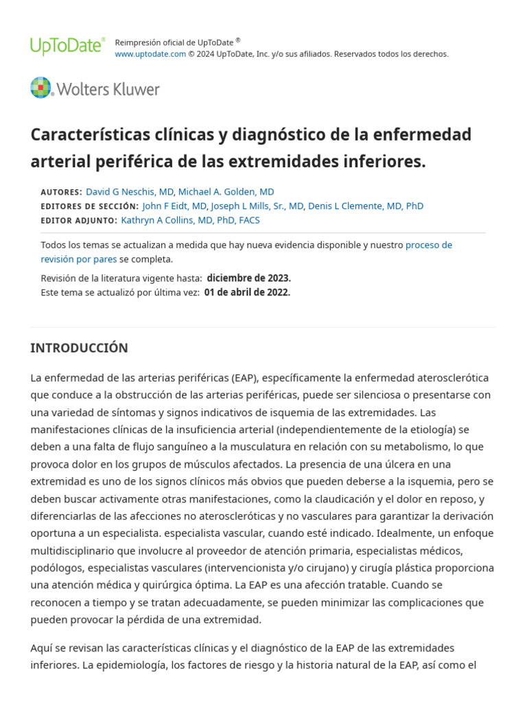 Clinical Features and Diagnosis of Lower Extremity Peripheral Artery ...