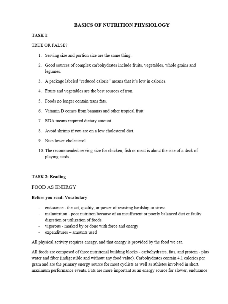 Nutrition Physiology-Novy | PDF | Food Energy | Self-Improvement