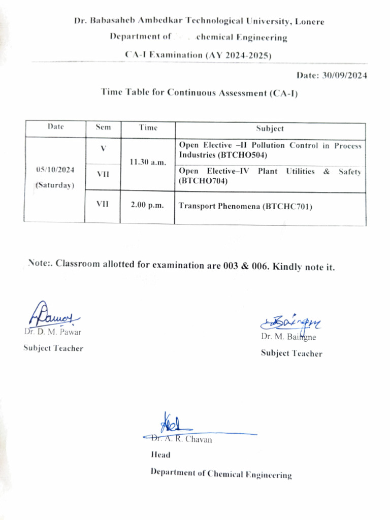 CA-i Time Table for Op-II, Op-IV, Tp | PDF