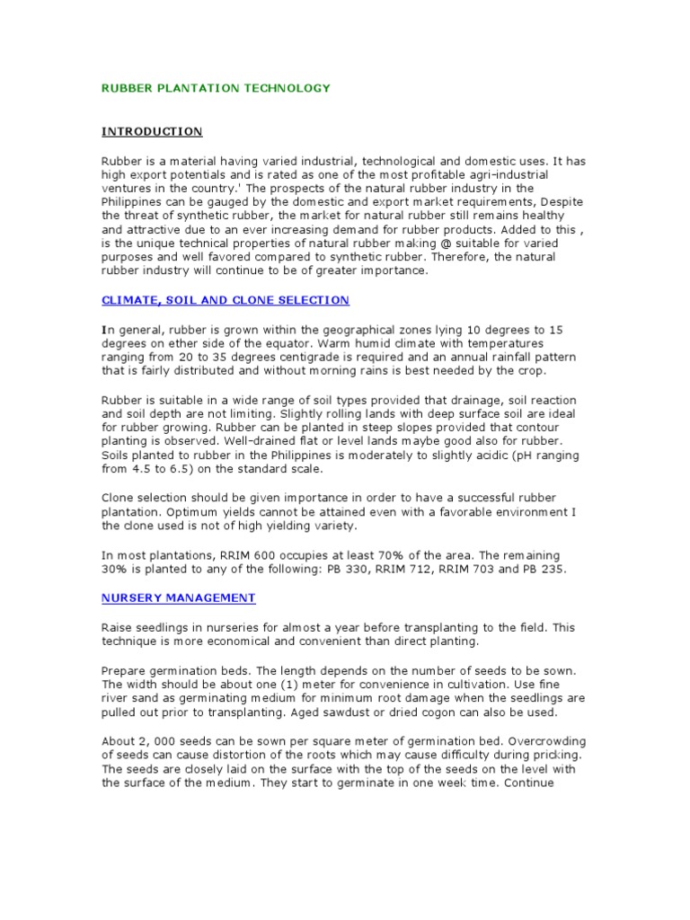 Rubber Plantation Technology | PDF | Natural Rubber | Plant Nursery