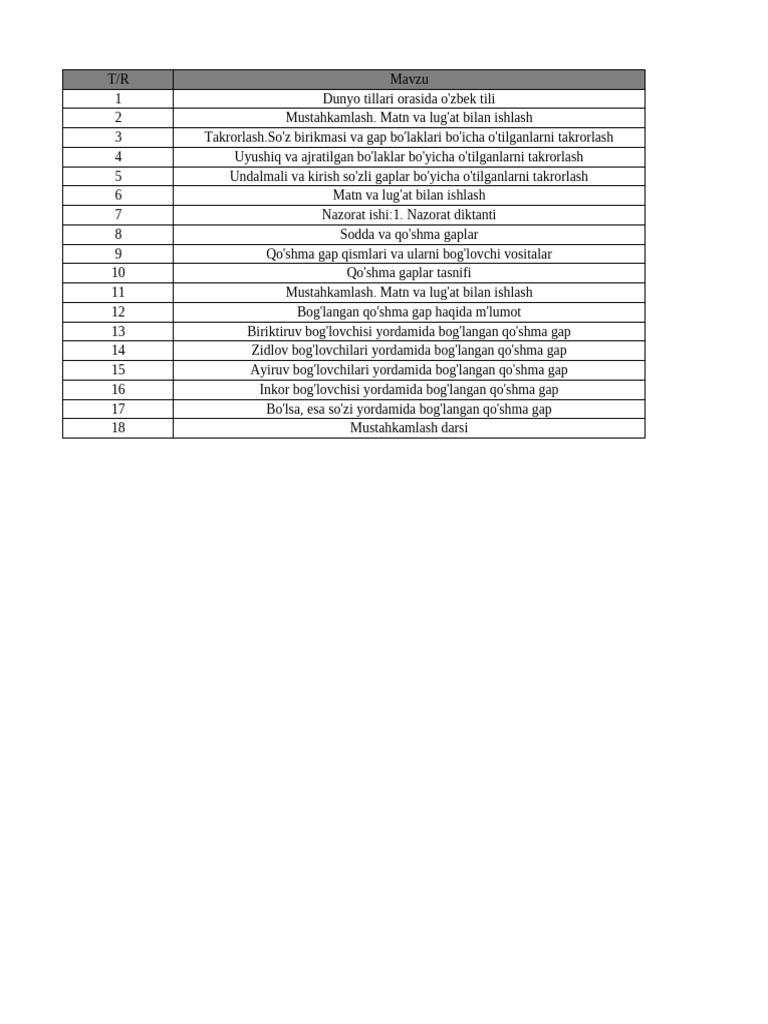 9-sinf ona tili 1-chorak @e_baza_ishreja | PDF