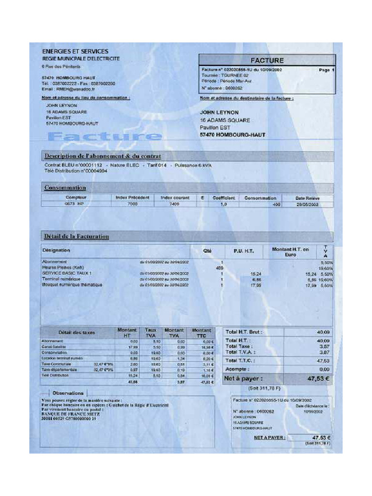 facture energie et service | PDF