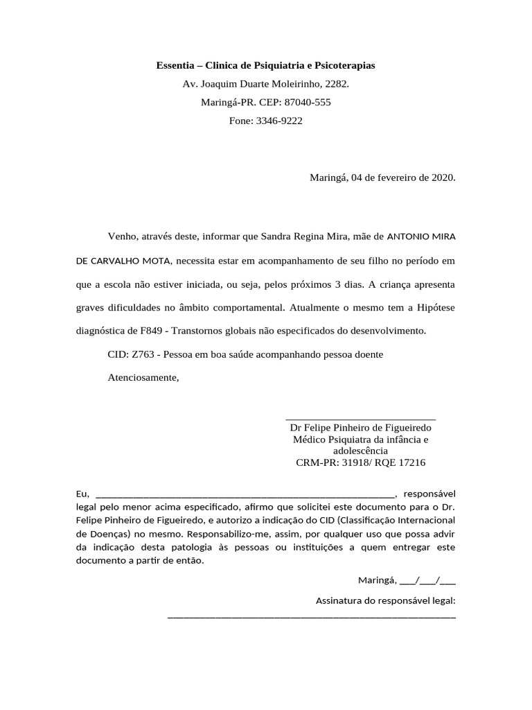 Atestado para Pais - COM CID | PDF