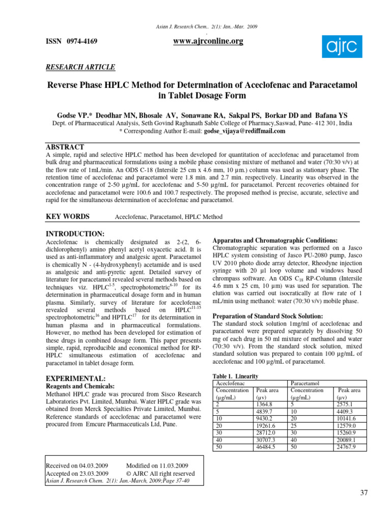 Reverse Phase Hplc Method For Determination Of Ace Pdf
