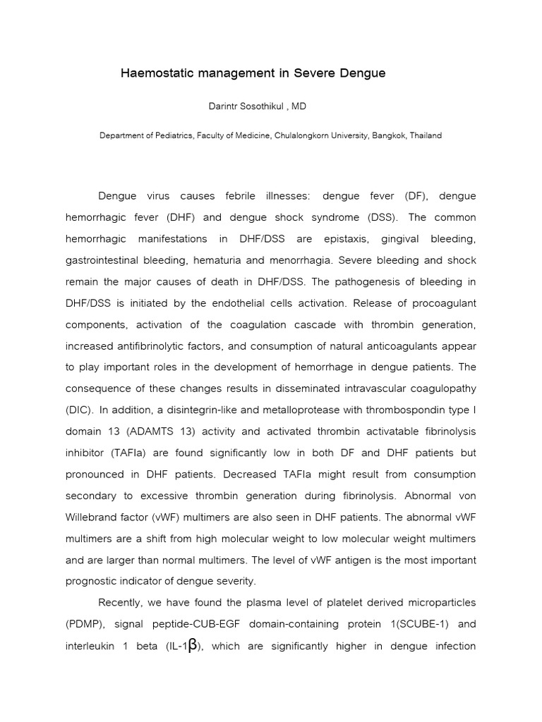 Abstract-Haemostatic Management in Severe Dengue | PDF | Coagulation ...