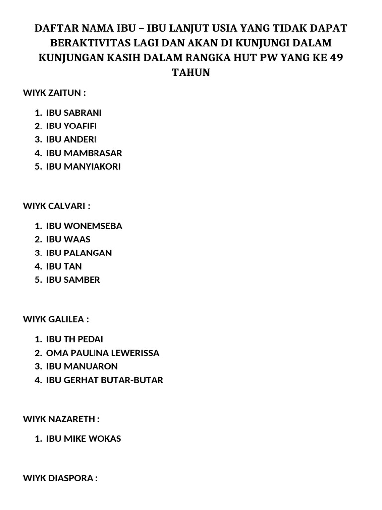 Nama2 Mama Usia Lanjut | PDF