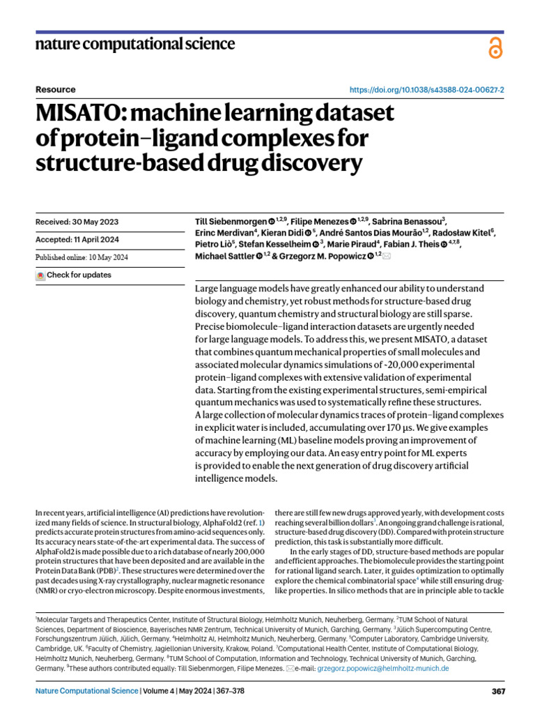 MISATO: Machine Learning Dataset of Protein-Ligand Complexes For Structure-Based Drug Discovery ...