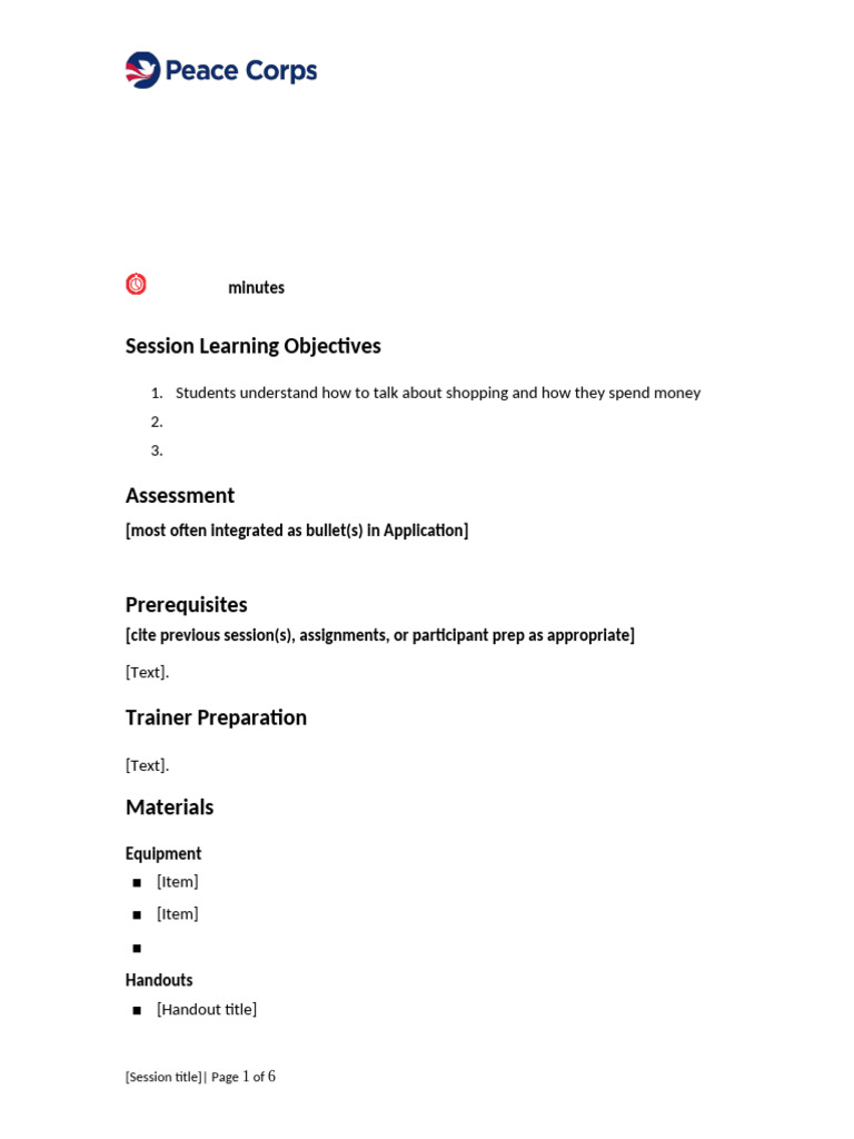 Session: Shopping (Speaking) : Time Session Learning Objectives | PDF