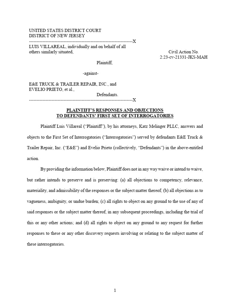 Villareal - Plaintiff's Responses To Defendant's First Request For ...