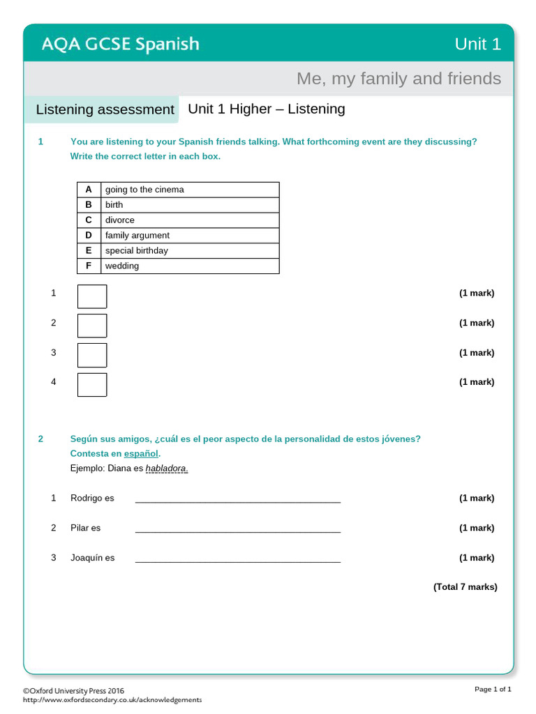 Unit 1 Listening Assessment | PDF