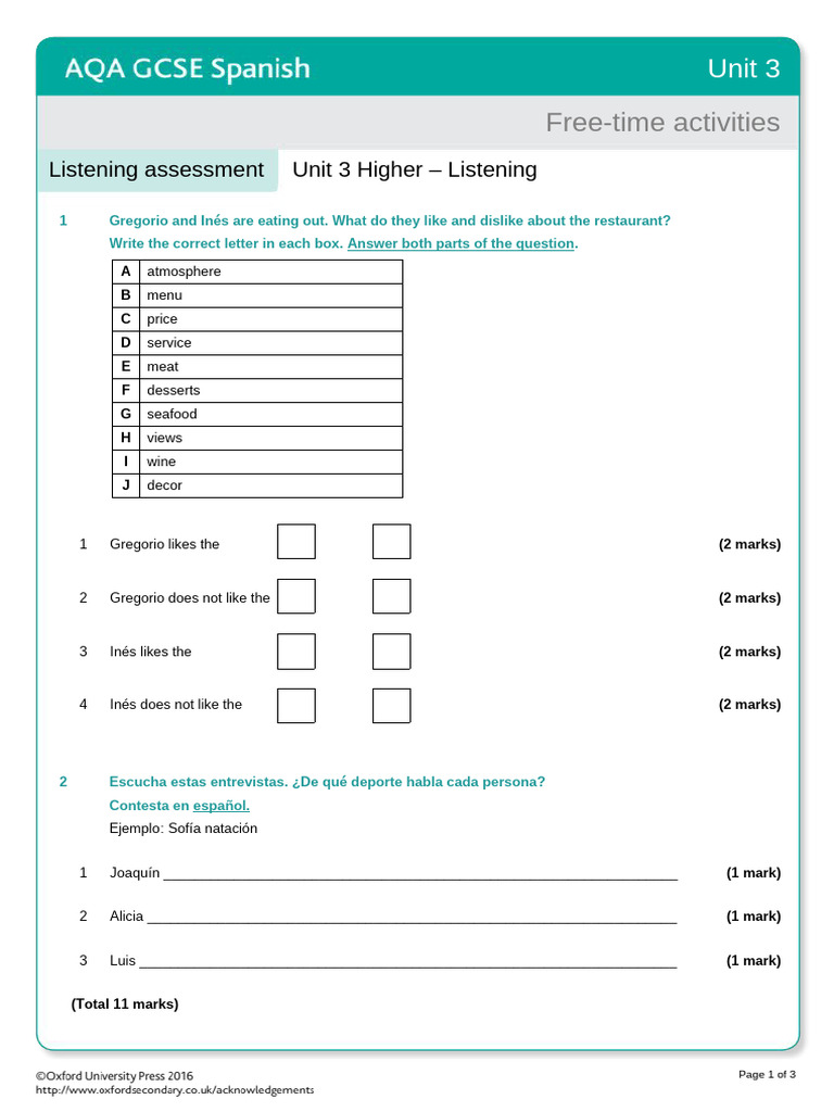 Unit 3 Listening Assessment | PDF