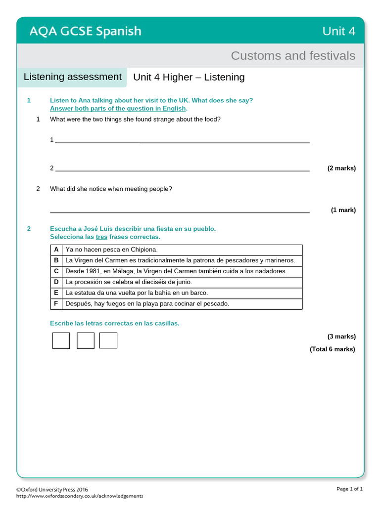 Unit 4 Listening Assessment | PDF