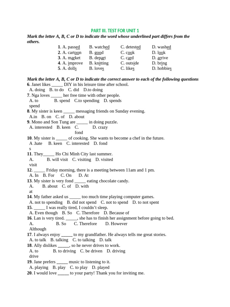 Unit 1 Test | PDF