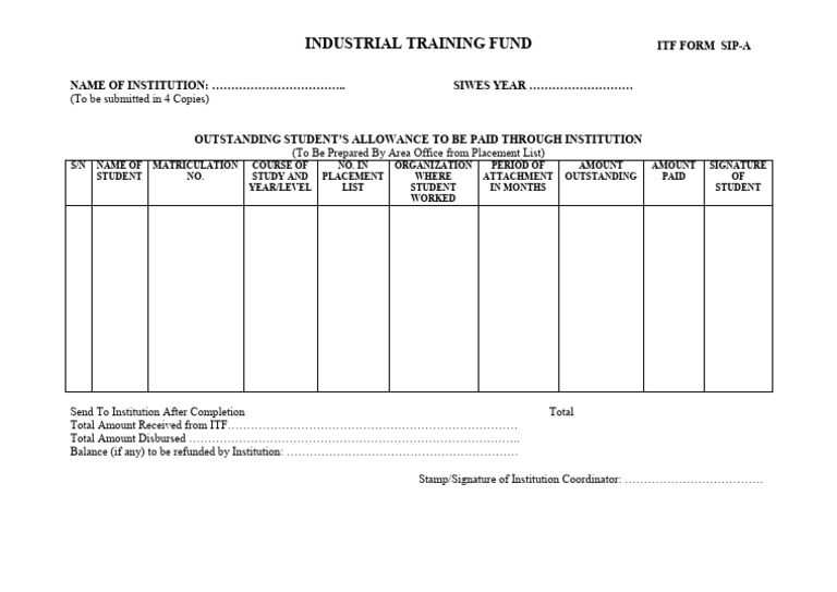 SIWES Form SIP-A | PDF