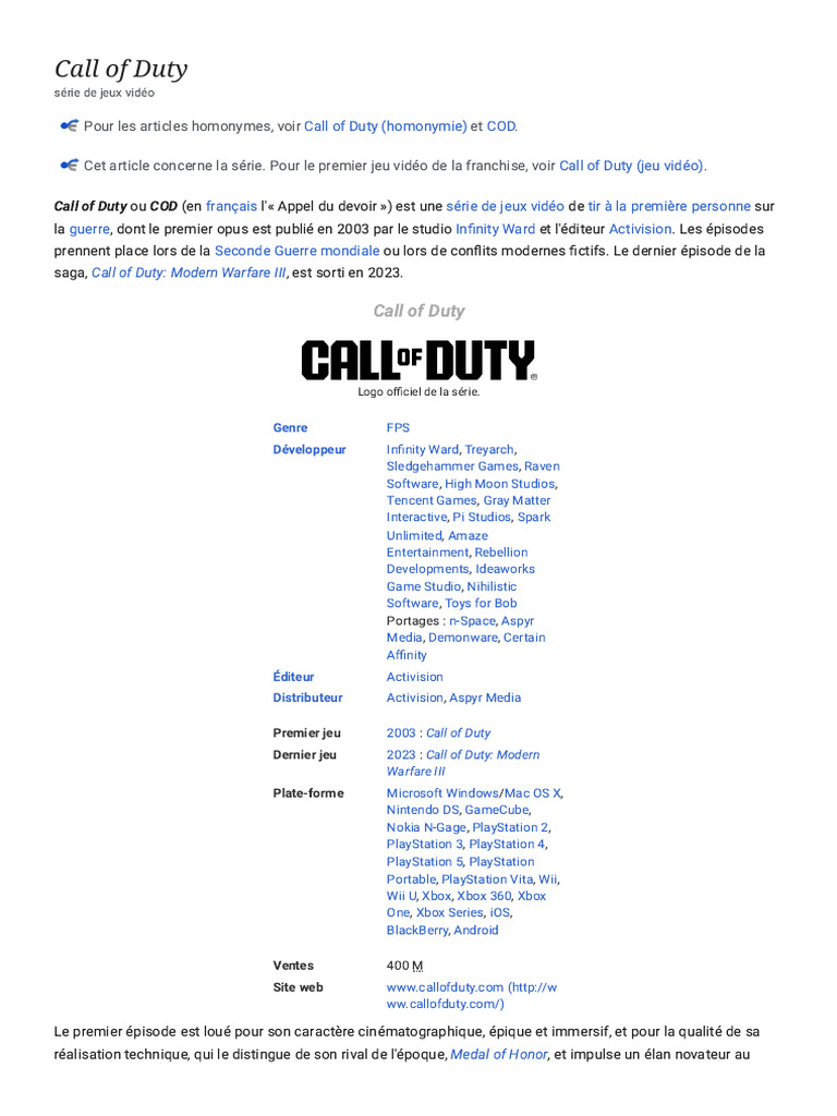 Call of Duty - Wikipédia | PDF