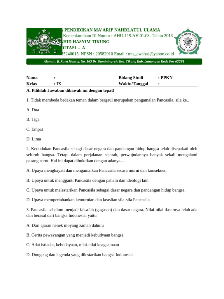 Soal Uts PKN Kelas Ix 2023 | PDF | Indonesia | Government