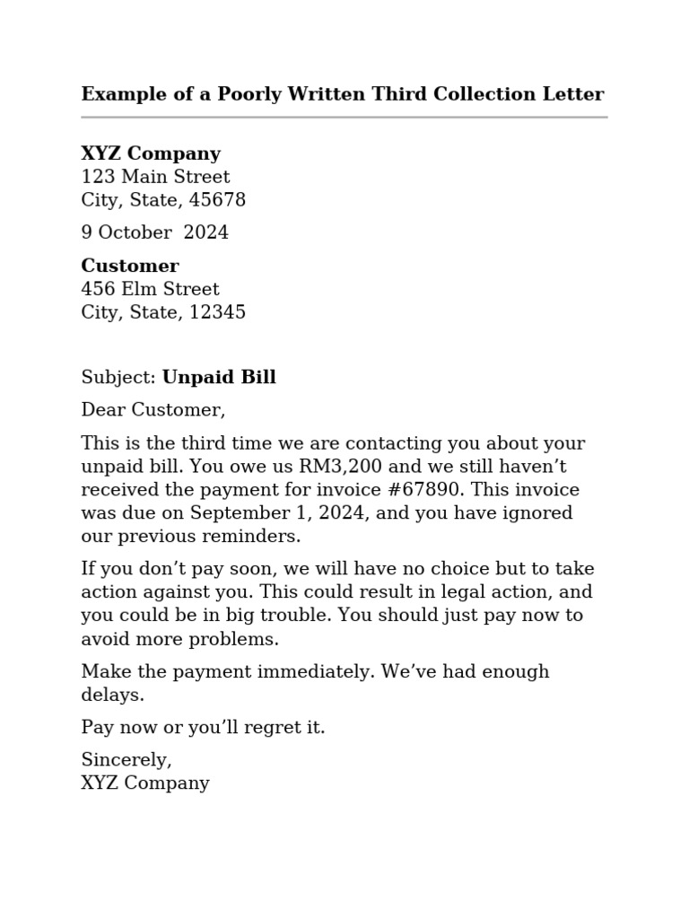 Example of A Poorly Written Third Collection Letter | PDF