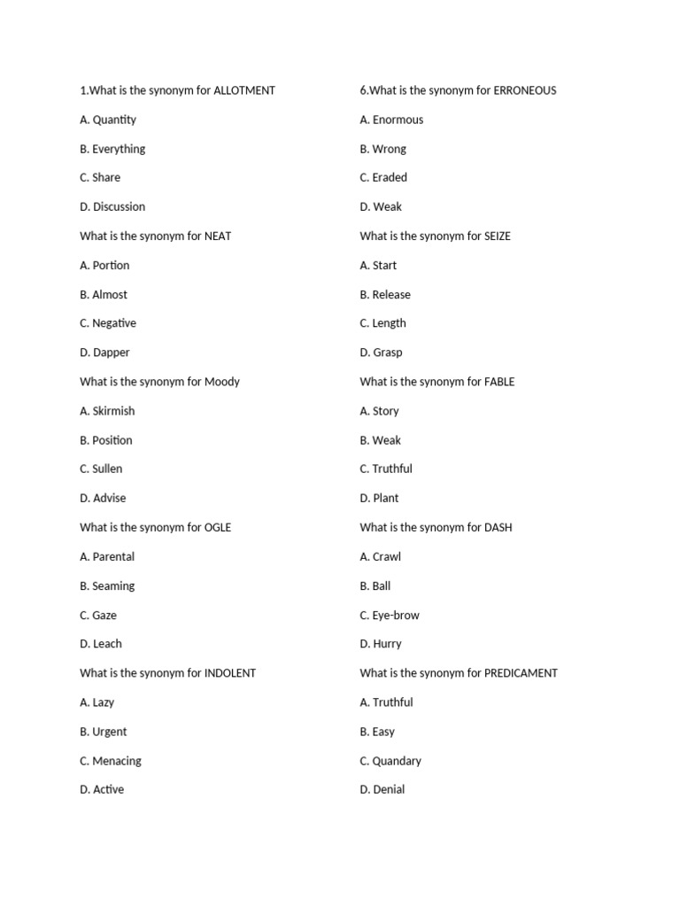 Synonym Question | PDF