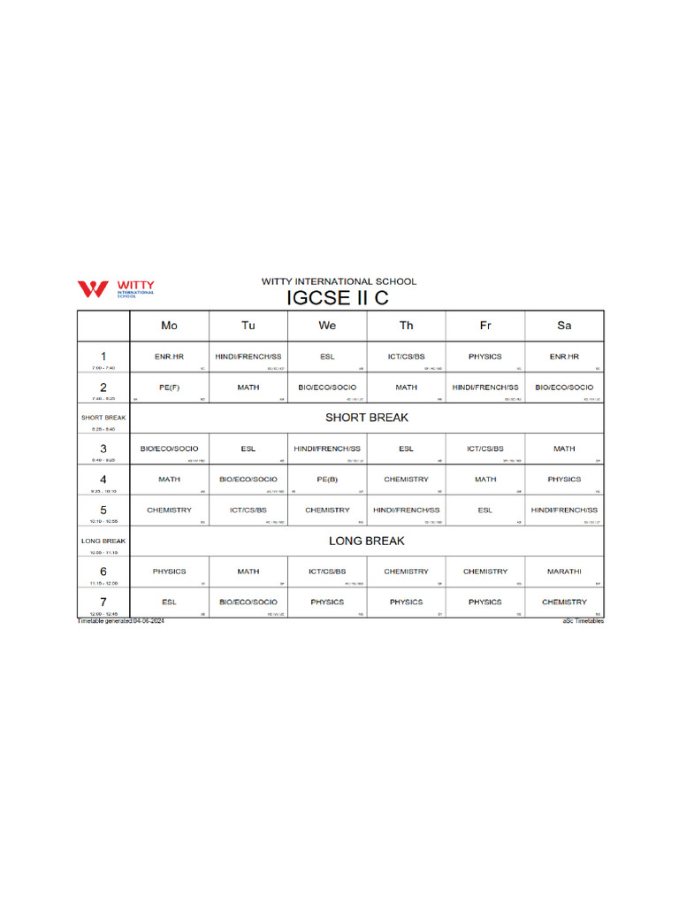 10 C Class Revised Timetable | PDF