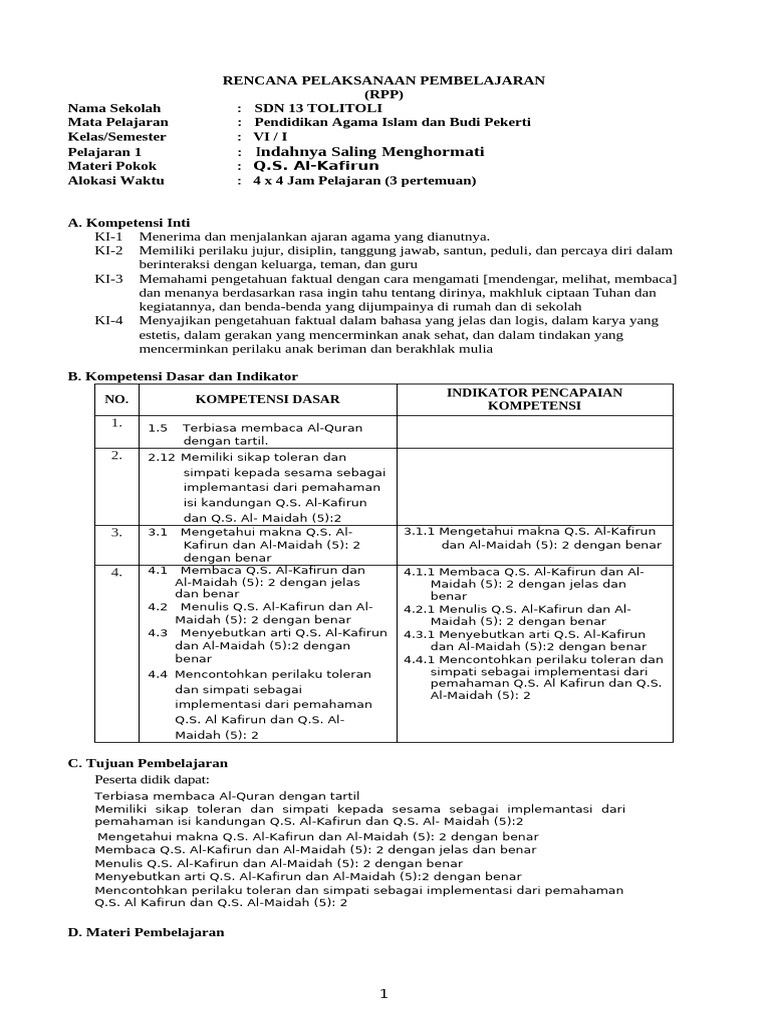 RPP - KLS 6 SM 1 | PDF