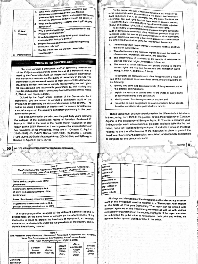 Performance Task Democratic Audit (From Politics Without Borders) | PDF