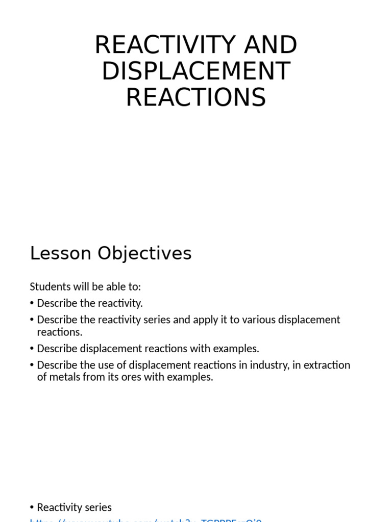 Reactivity and Displacement Reactions | PDF