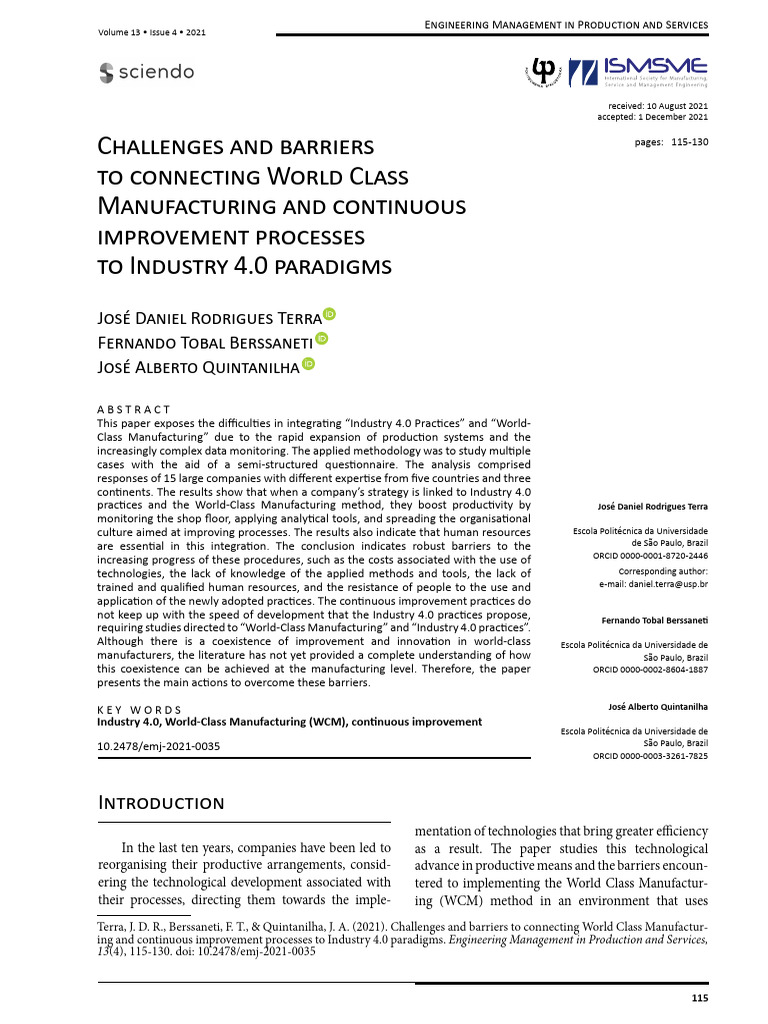 Challenges and Barriers To Connecting World Class Manufacturing and ...