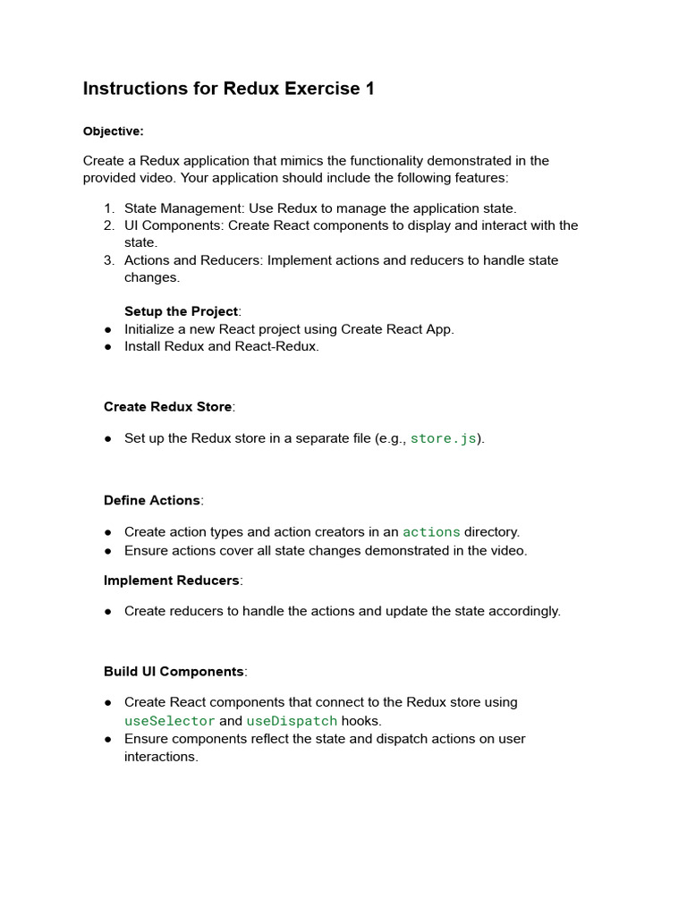 Instructions For Redux Exercise 1 | PDF