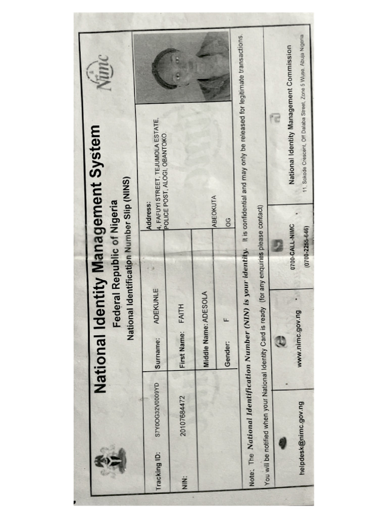 Adekunle Faith NIN. | PDF