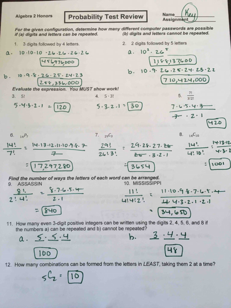 Probability Test Review KEY | PDF