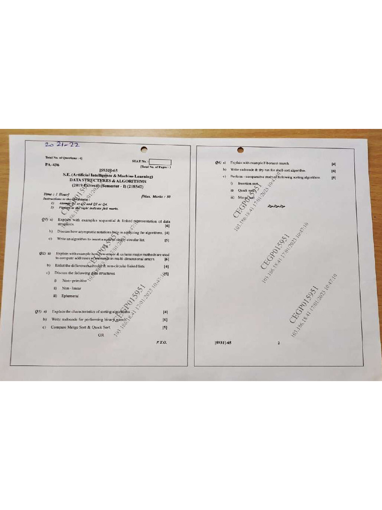 2021-22 DSA InSem Paper | PDF