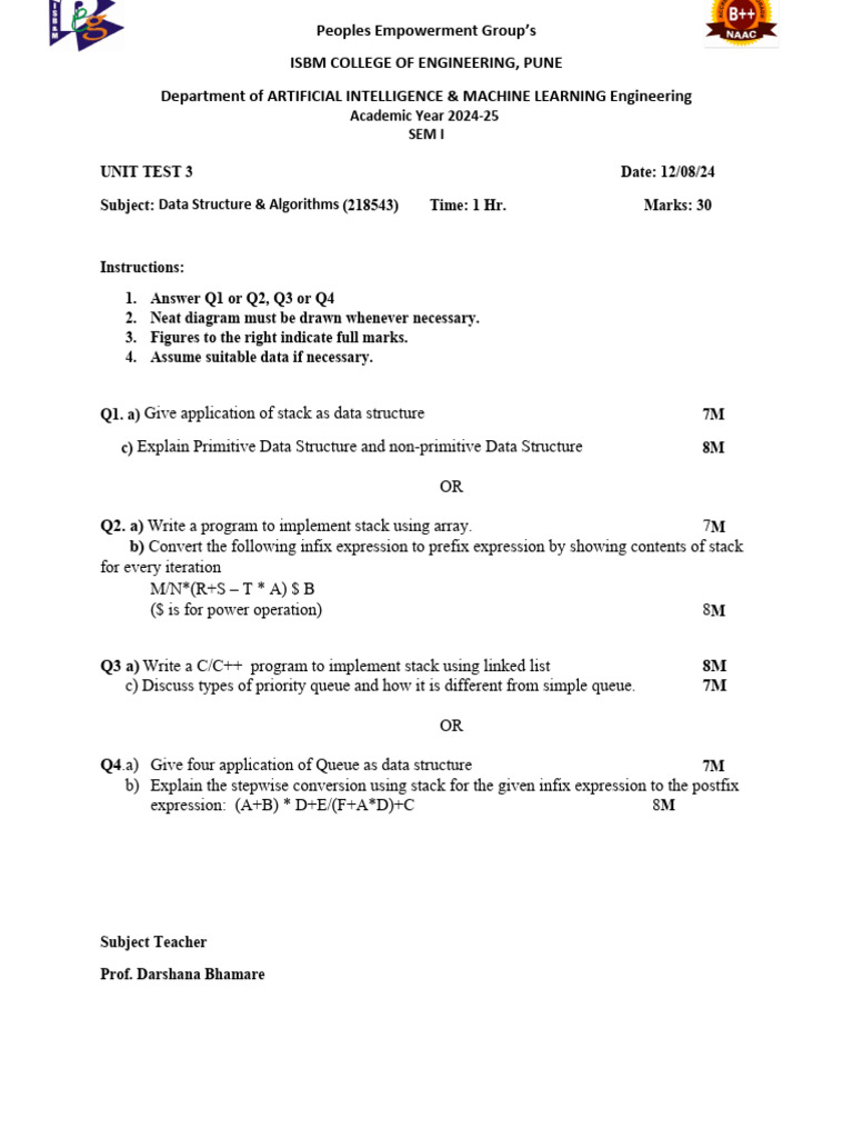 DSA Sample Paper | PDF