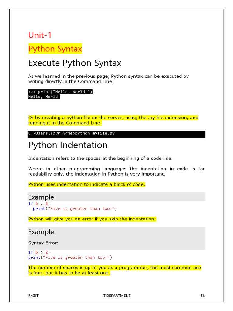 Python Unit-1 Notes | PDF