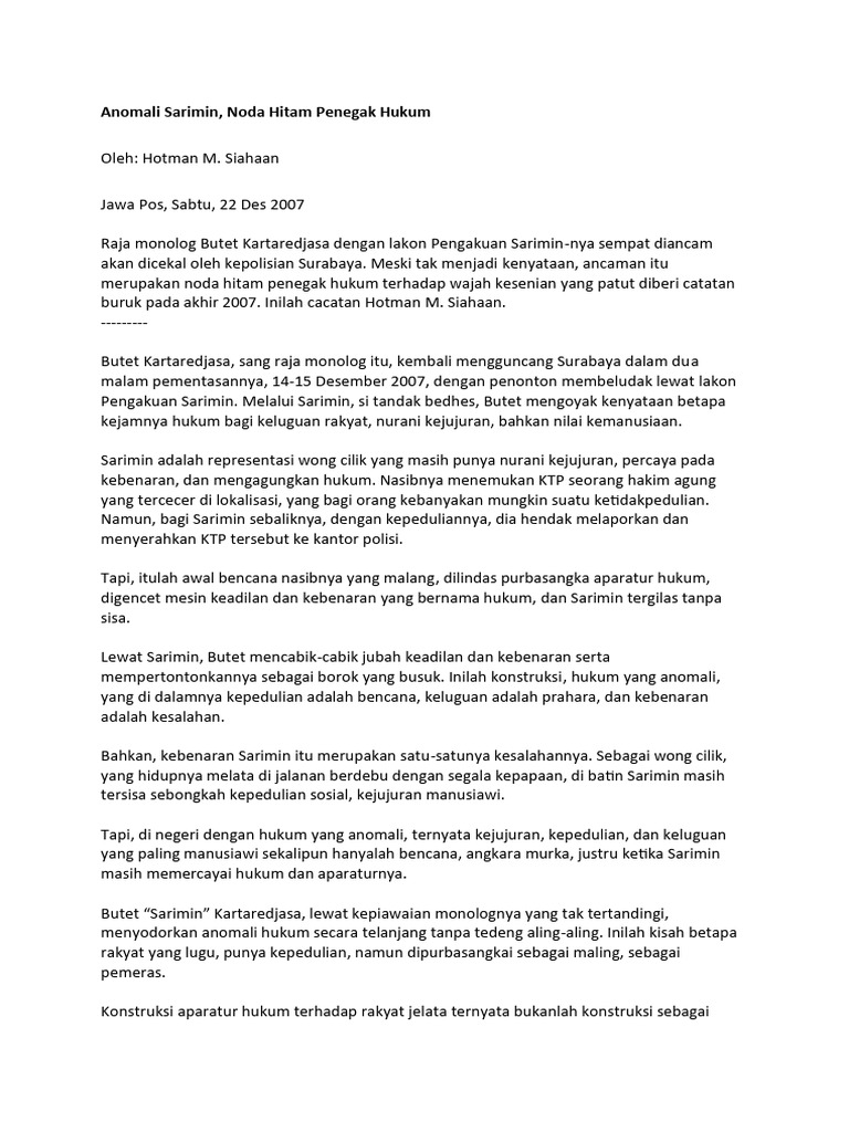 Hotman M Siahaan - Anomali Sarimin, Noda Hitam Penegak Hukum (2007) | PDF