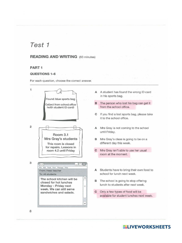 Reading and Writing Practice Test | PDF