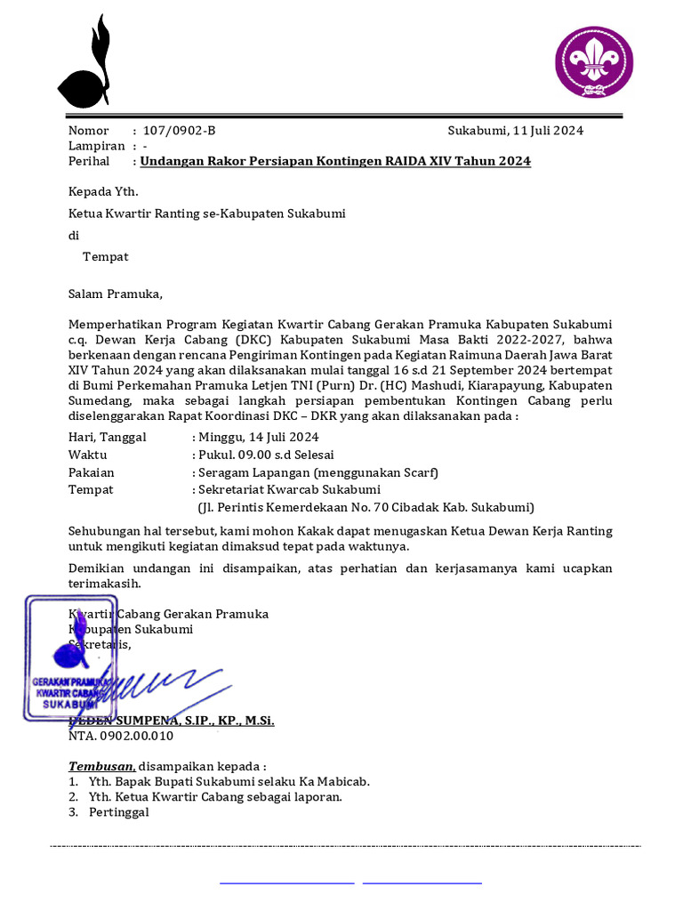 Surat Undangan Rakor Persiapan Raida 2024 | PDF