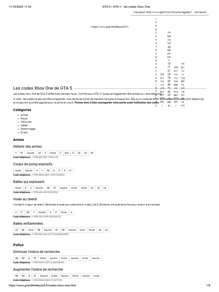 GTA 5 - GTA V - Les Codes Xbox One | PDF